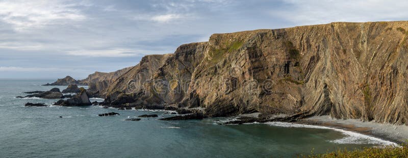 Panoramic Shot of Cliffs and Sea at Hartland Quay, Devon, England, UK ...