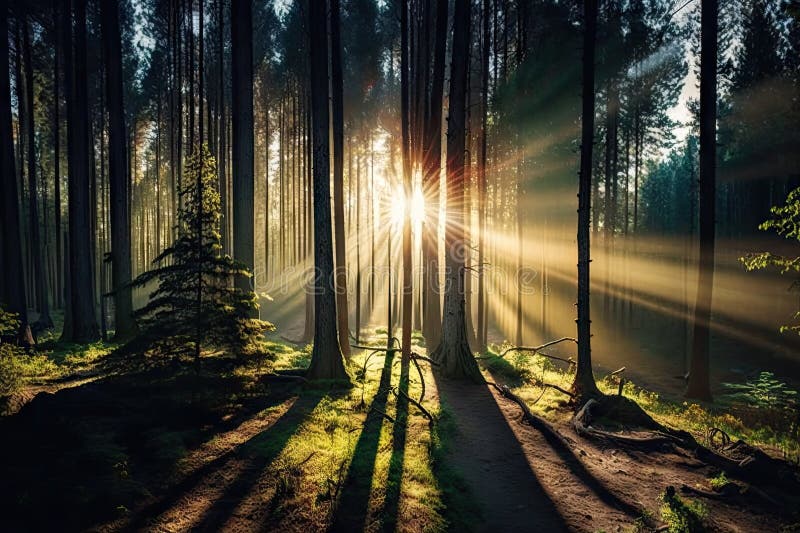 Panoramic Shot of Dense Forest with the Sun Shining through the Trees ...