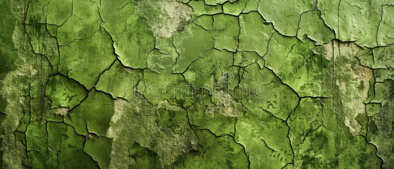 A Panoramic Shot of a Green Painted Wall with Extensive Cracking and ...