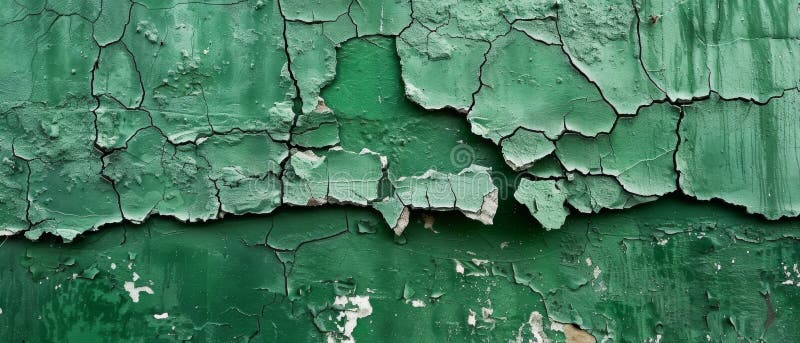 A Panoramic Shot of a Green Painted Wall with Extensive Cracking and ...