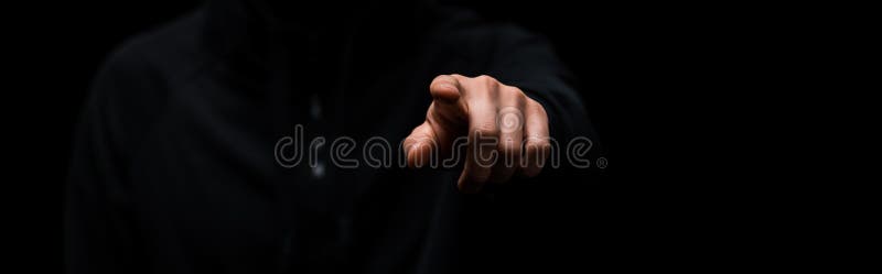 Panoramic Shot of Hacker Pointing with Stock Image - Image of gesture ...