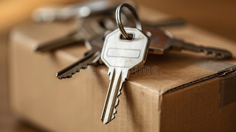 Panoramic Shot of Keys Lying on Cardboard Box, Moving Concept Stock ...