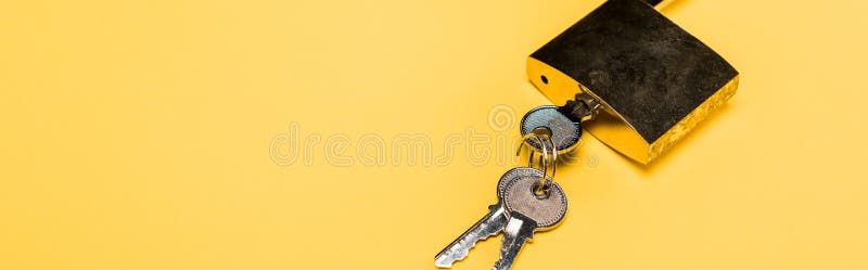 Panoramic Shot of Metallic Padlock with Stock Photo - Image of protect ...