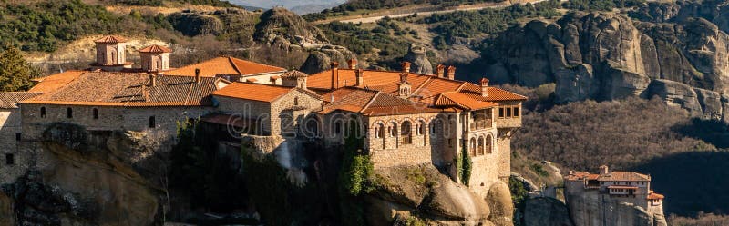 Panoramic Shot of Monastery of Holy Stock Photo - Image of rocks ...
