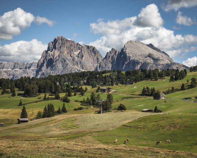Panoramic Shot of Plattkofel Mountain in Compatsch Italy Stock Image ...