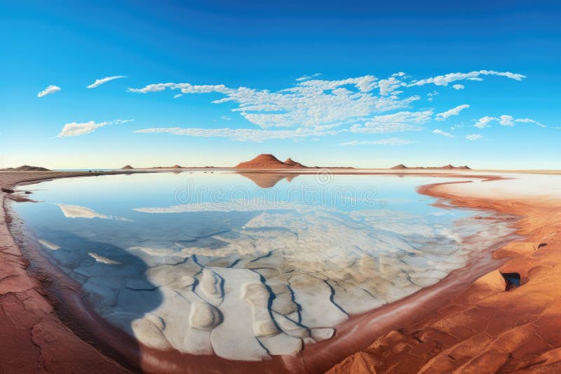 A Panoramic Shot of a Salt Lagoon with a Reflective Surface Stock Photo ...