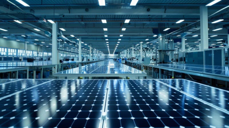 A Panoramic Shot of a Solar Panel Manufacturing Plant with Rows upon ...