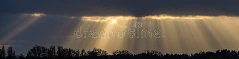 Panoramic Shot of Sun Rays Falling through Foggy Clouds on Growing ...