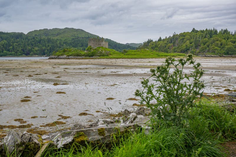 Panoramic Shot of the Tioram Castle by a Lake and Forests Stock Image ...