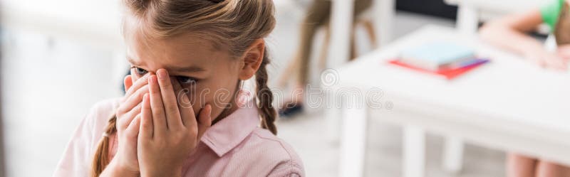 Panoramic Shot of Upset Schoolkid Crying Stock Photo - Image of bullied ...