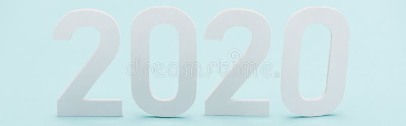 Panoramic Shot of White 2020 Numbers on Light Blue Background. Stock ...