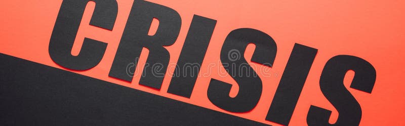 Panoramic Shot of Word Crisis on Black and Red Background Divided by ...