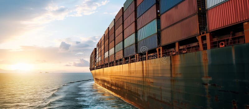 Panoramic Side View of a Large Cargo Ship Carrying Containers for ...