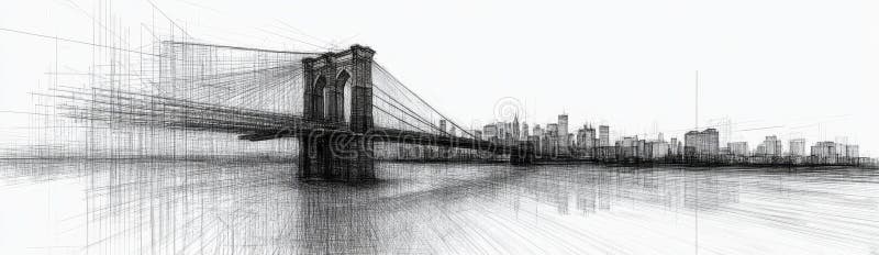 Panoramic Silhouette of New York City in a Hand-drawn Modern Sketch ...
