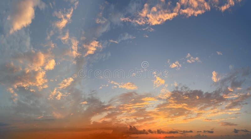 Panoramic Sky Background, Sky with Clouds. Golden Summer Sky, Sunrise ...