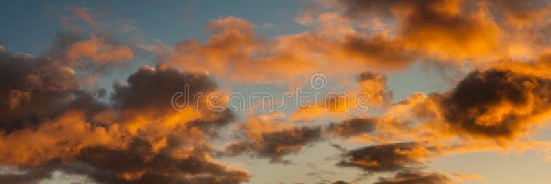 Panoramic Sky View with Clouds Backlit by Bright Sunlight Stock Photo ...