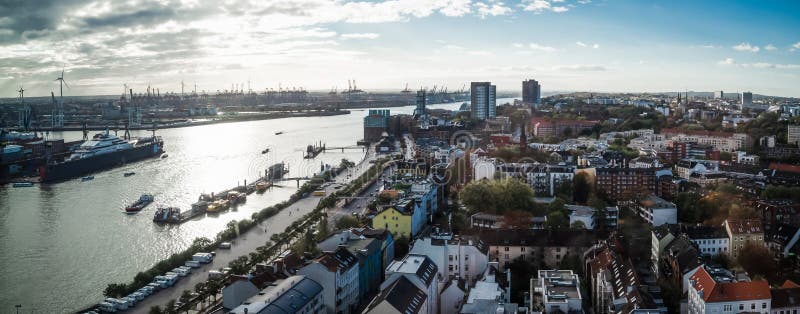 Panoramic Skyline of Hamburg Harbour - Top View Stock Photo - Image of ...