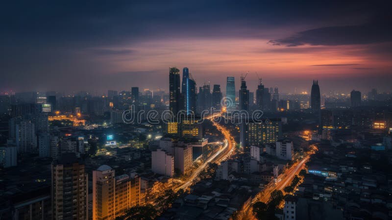 Panoramic Skyline and Modern Commercial Buildings with Empty Asphalt ...