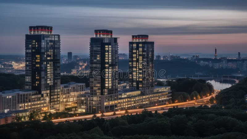 Panoramic Skyline and Modern Commercial Buildings with Empty Asphalt ...