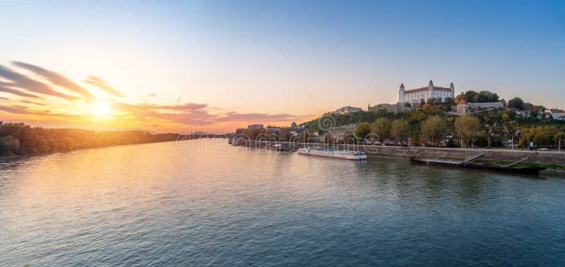 Panoramic Skyline View of Danube River and Bratislava Castle at Sunset - Bratislava, Slovakia ...