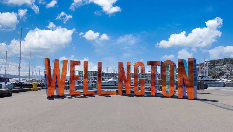 Panoramic Skyline of Wellington Downtown Lambton Harbor with Letters ...