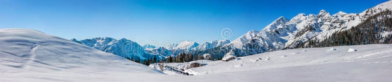 Panoramic Snow Mountain Peak In Dawn. Stock Photo - Image of panoramic ...
