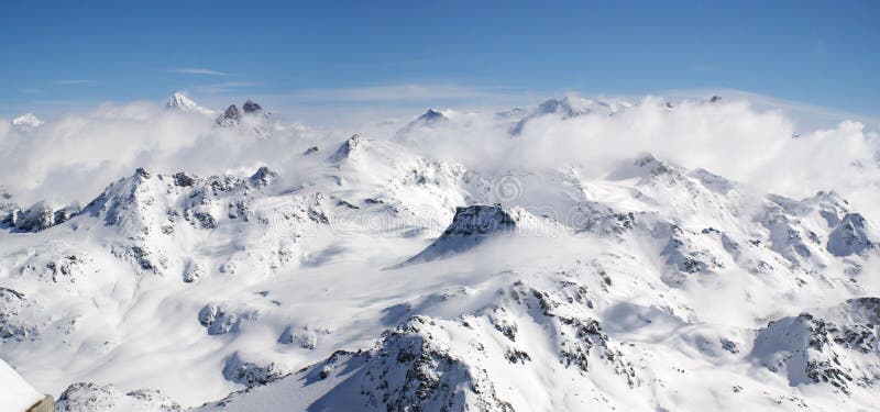 Panoramic Snow Mountains View Stock Photo - Image of scenery, hills ...