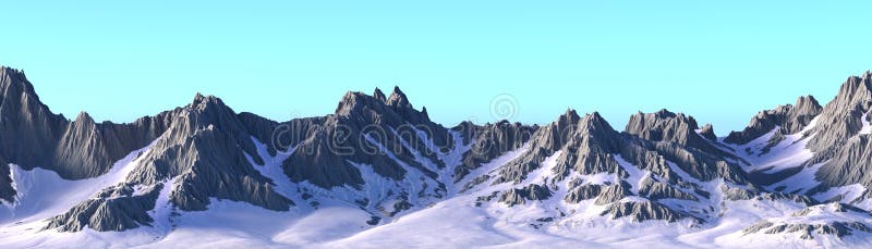 Panoramic Snowy Mountains Range Landscape. Isolated 3D Rendered Image ...