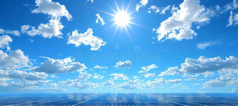 Panoramic Solar Panel Against Blue Sky with Ample Space for Text ...