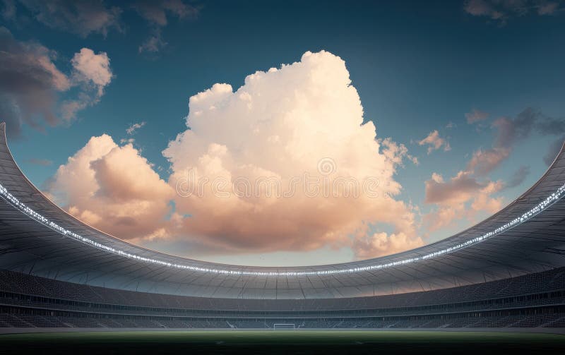 Panoramic Stadium Sunset View with Dramatic Clouds and Crowd Stock ...