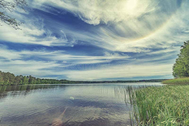 Panoramic Summer View Common Lake and Skyline Stock Image - Image of ...