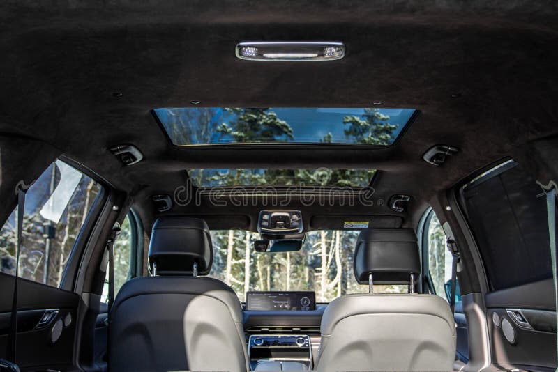 Panoramic sunroof in a car stock image. Image of concept - 266802197