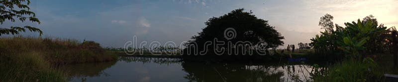 Panoramic Sunset Gold Landscape Silhouette Peacful Stock Image - Image ...