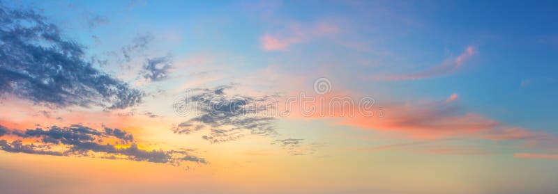 Panoramic Sunset Sunrise Sundown Sky with Colorful Clouds Stock Image ...