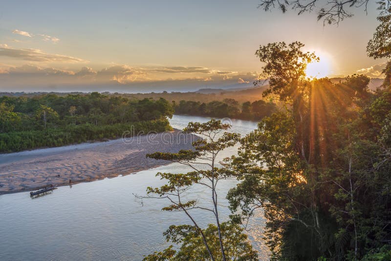 Panoramic Sunset Top View on the Napo River Stock Photo - Image of ...