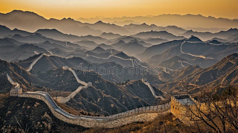 Great Wall China Winding Majestic Mountains Sunset Stock Photos - Free ...