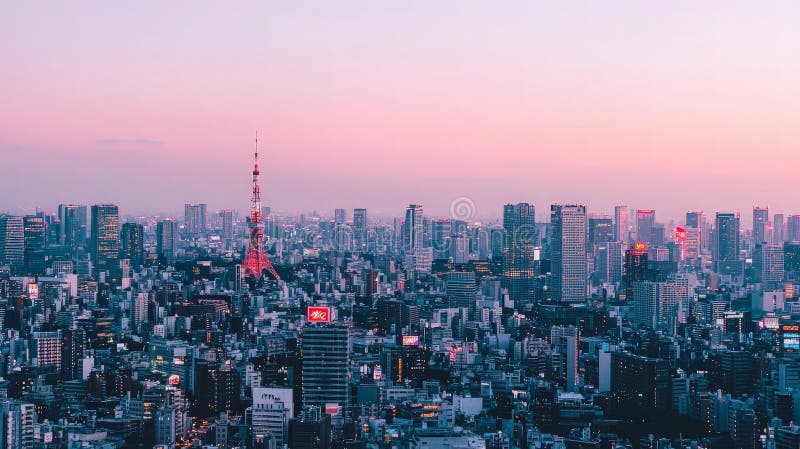 Panoramic Tokyo Cityscape at Sunset, Featuring the Tokyo Tower and a ...