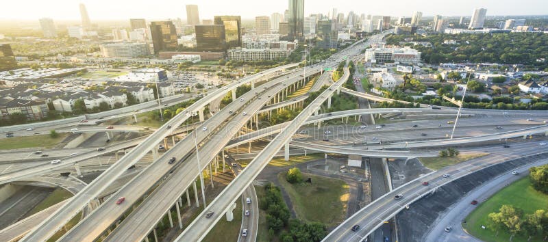 Panoramic Top View Elevated Highway Stack Interchange and Houston ...