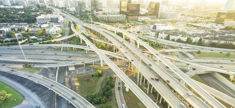 Panoramic Top View Elevated Highway Stack Interchange and Houston ...