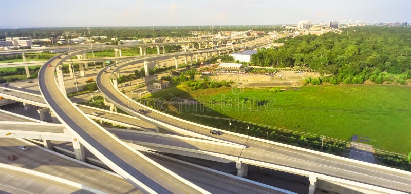 Panoramic Top View Five-level Stack Expressway Viaduct in Houston ...