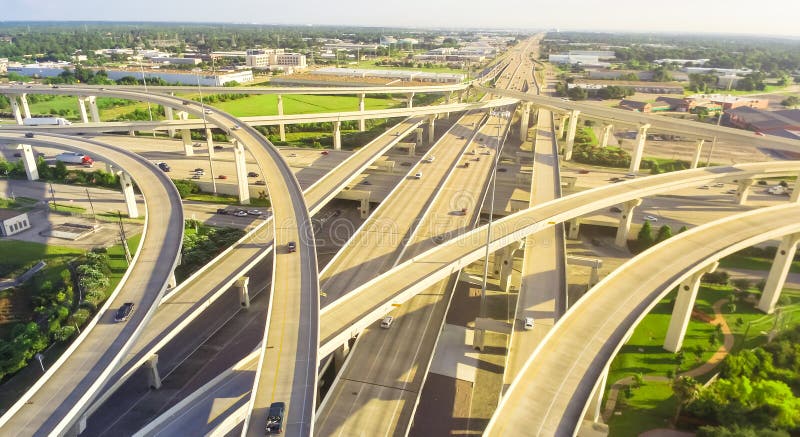 Panoramic Top View Five-level Stack Expressway Viaduct in Houston ...
