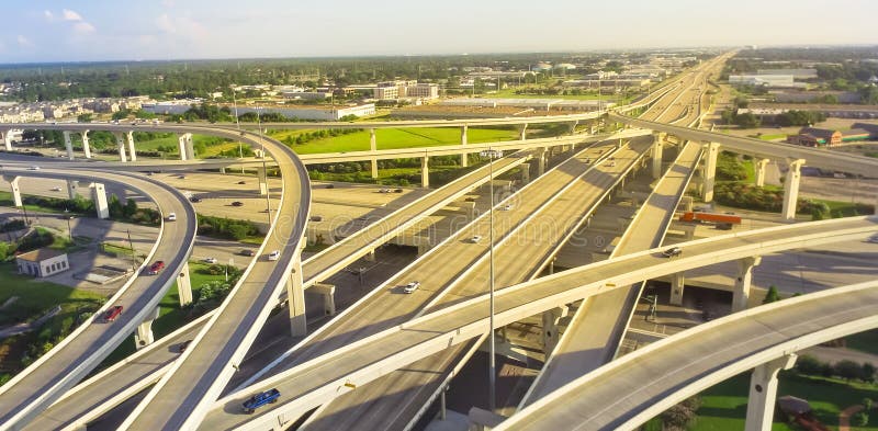 Panoramic Top View Five-level Stack Expressway Viaduct in Houston ...