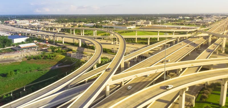Panoramic Top View Five-level Stack Expressway Viaduct in Houston ...