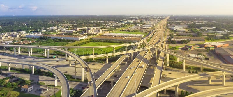 Panoramic Top View Five-level Stack Expressway Viaduct in Houston ...