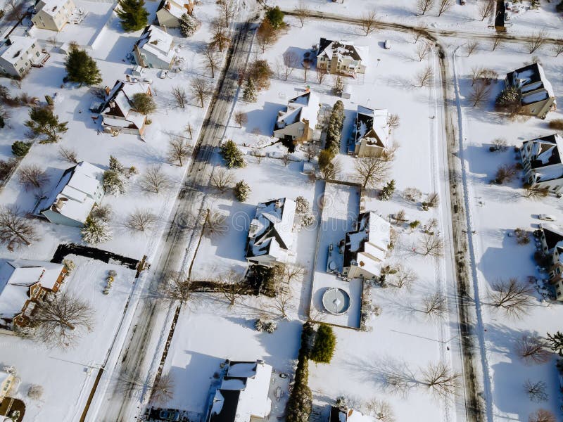 Panoramic View on Snow Covered Residential District Home Complex Winter ...