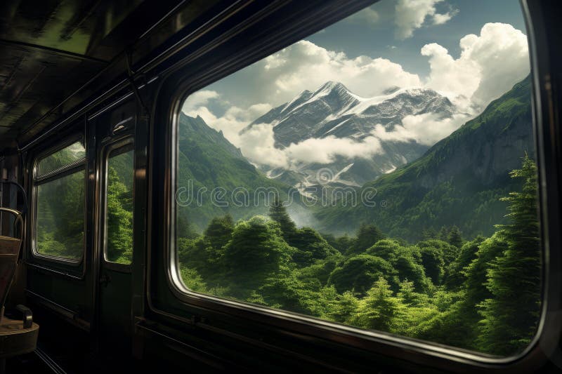 Panoramic Train Window Great View. Generate Ai Stock Illustration ...