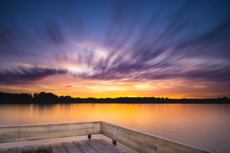 Panoramic Tranquil Golden Hour Cloud Above the Forest Lake at Sunset ...