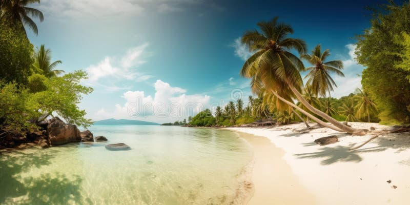 Panoramic Tropical Beach with Palm Trees Created with Generative AI ...