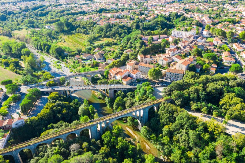 Panoramic View from Above on the City Ceret Stock Image - Image of ...