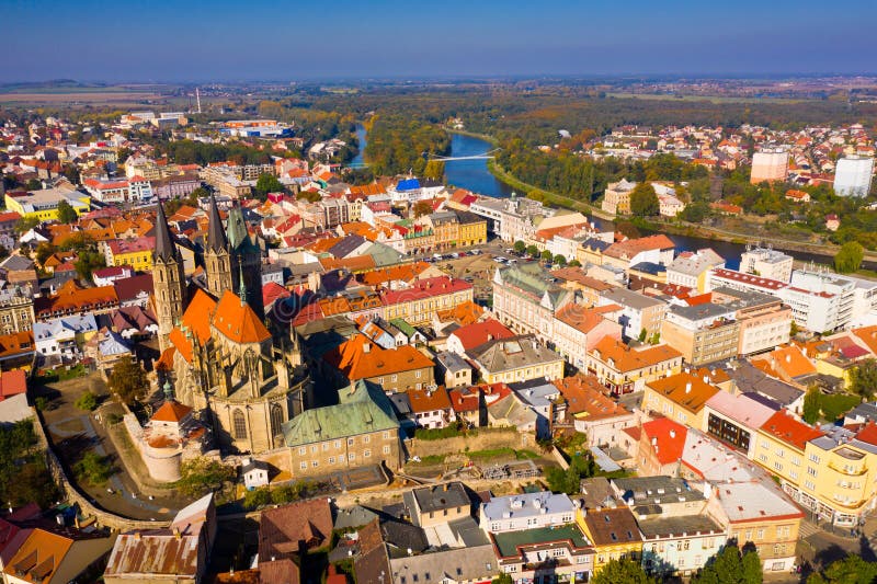 Panoramic View from Above on the City Kolin and Laba River. Stock Image ...